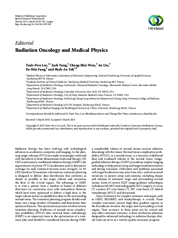 (PDF) Radiation Oncology and Medical Physics