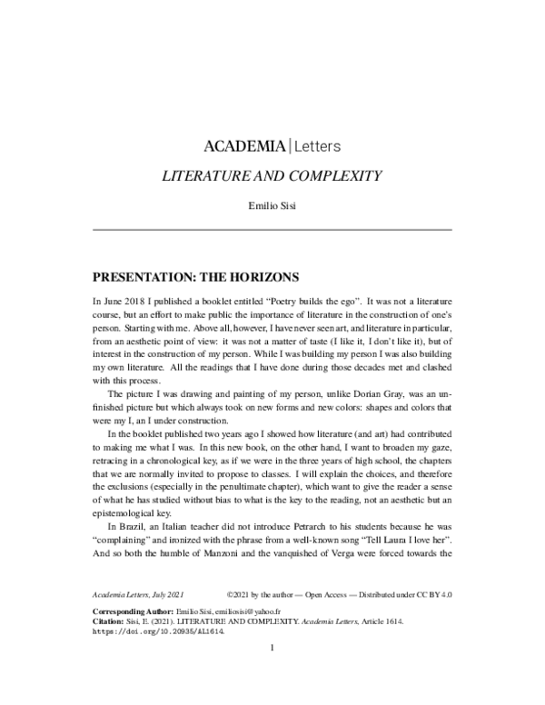 (PDF) LITERATURE AND COMPLEXITY
