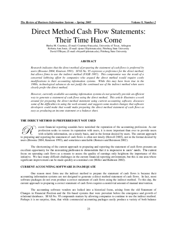 (PDF) Direct Method Cash Flow Statements: Their Time Has Come