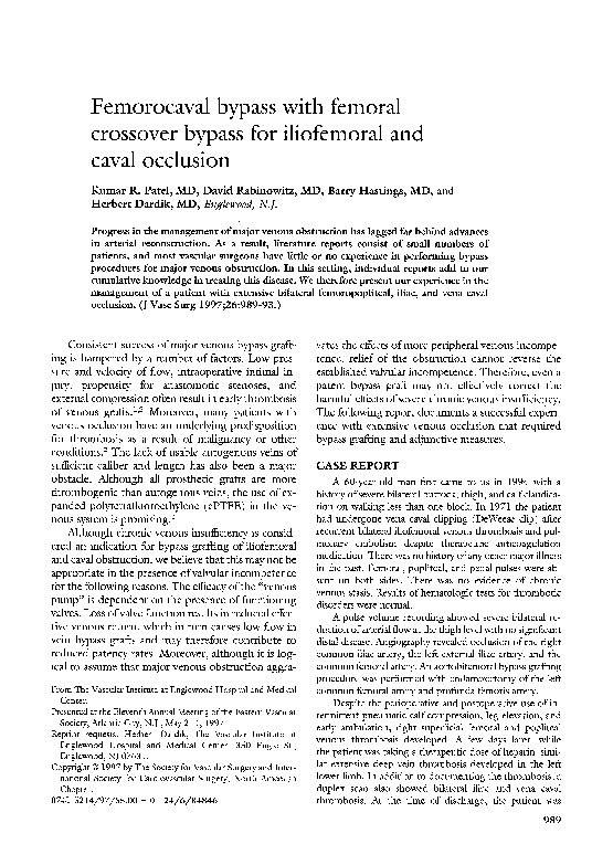 (PDF) Femorocaval bypass with femoral crossover bypass for iliofemoral ...
