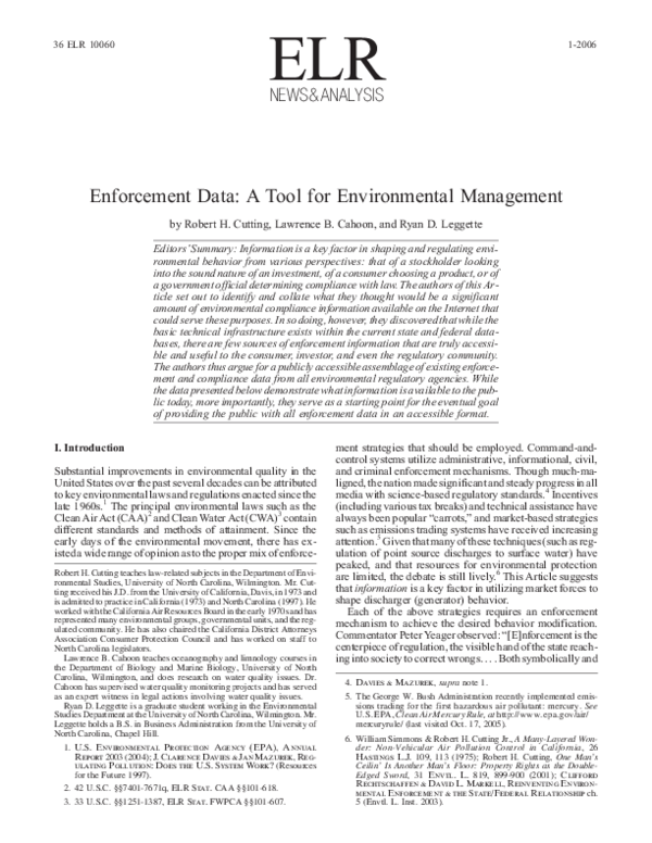 (PDF) Enforcement Data: A Tool for Environmental Management