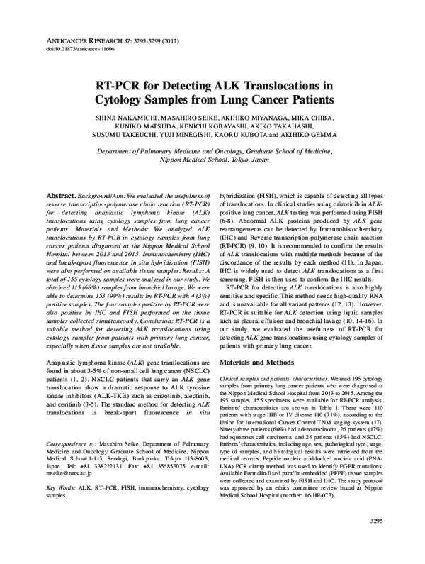 (PDF) RT-PCR for Detecting ALK Translocations in Cytology Samples from ...