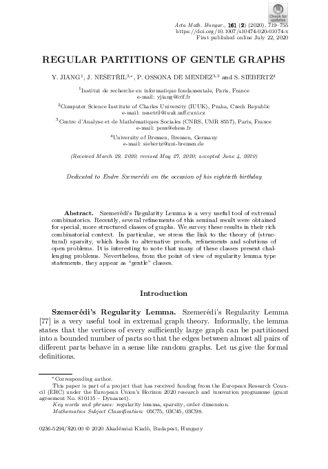 (PDF) Regular partitions of gentle graphs