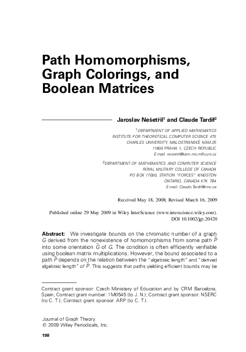 (PDF) Path homomorphisms, graph colorings, and boolean matrices
