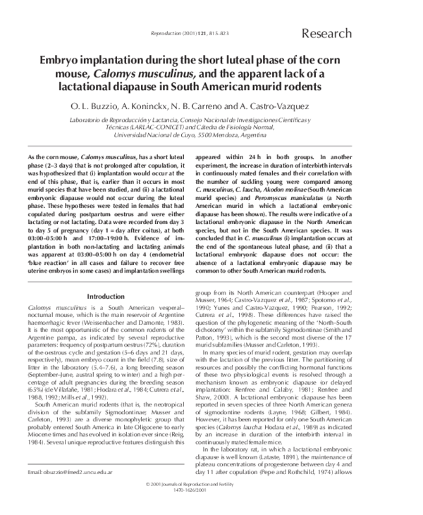 (PDF) Embryo implantation during the short luteal phase of the corn ...