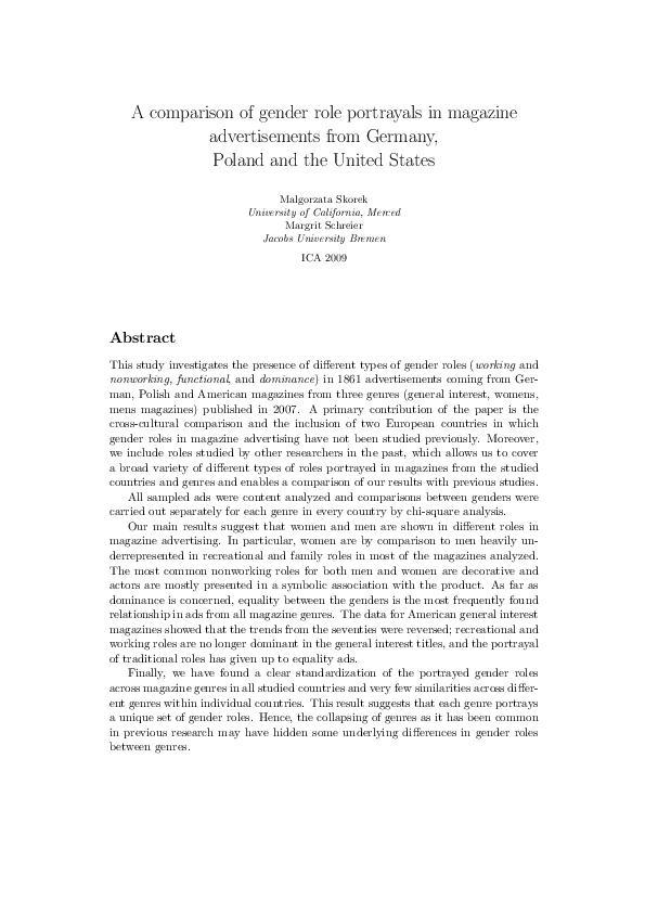 (PDF) A comparison of gender role portrayals in magazine advertisements ...