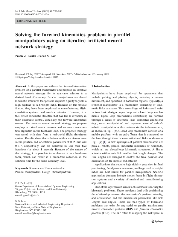 (PDF) Solving the forward kinematics problem in parallel manipulators using an iterative ...