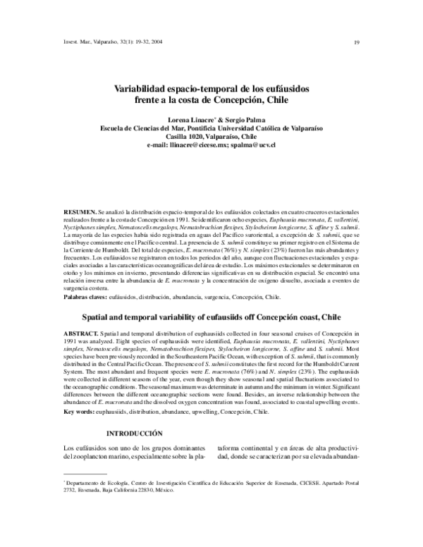 (PDF) Variabilidad espacio-temporal de los euf usidos frente a la costa de Concepci n, Chile