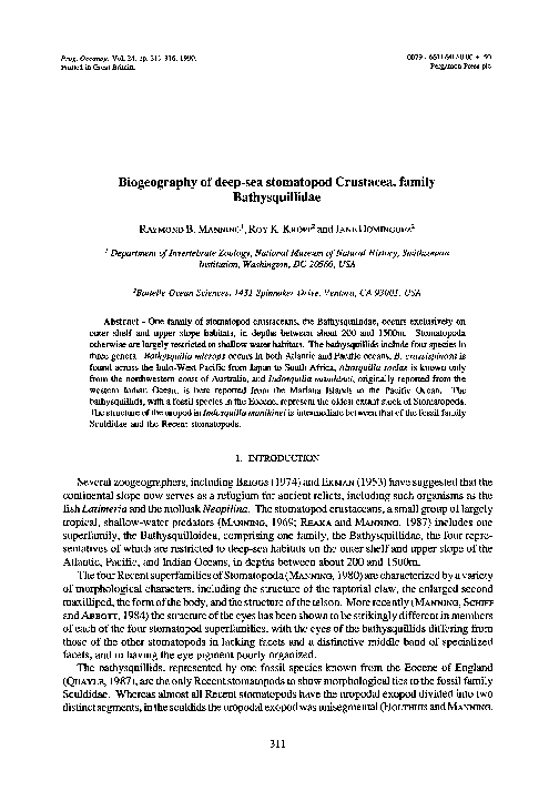 (PDF) Biogeography of deep-sea stomatopod Crustacea, family Bathysquillidae