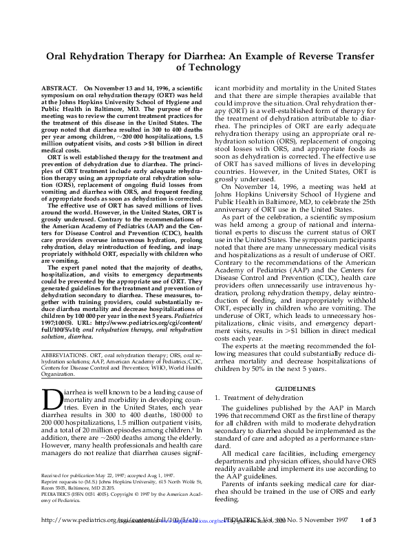(PDF) Oral Rehydration Therapy for Diarrhea: An Example of Reverse ...