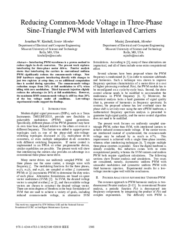 (PDF) Reducing Common-Mode Voltage in Three-Phase Sine-Triangle PWM With Interleaved Carriers