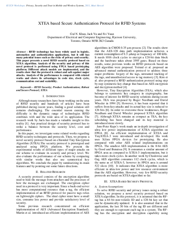 (PDF) XTEA Based Secure Authentication Protocol for RFID Systems