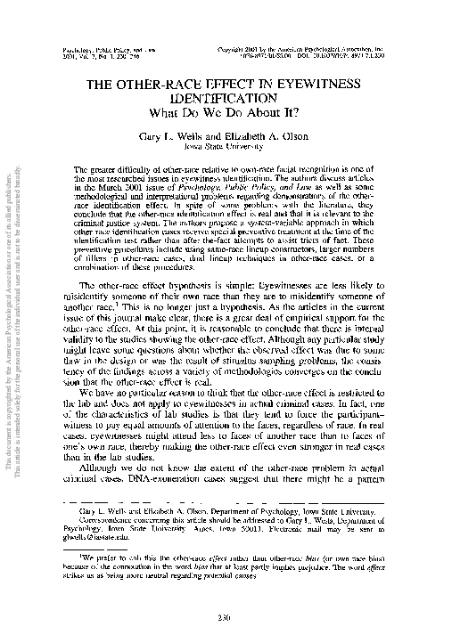 (PDF) The other-race effect in eyewitness identification: What do we do ...