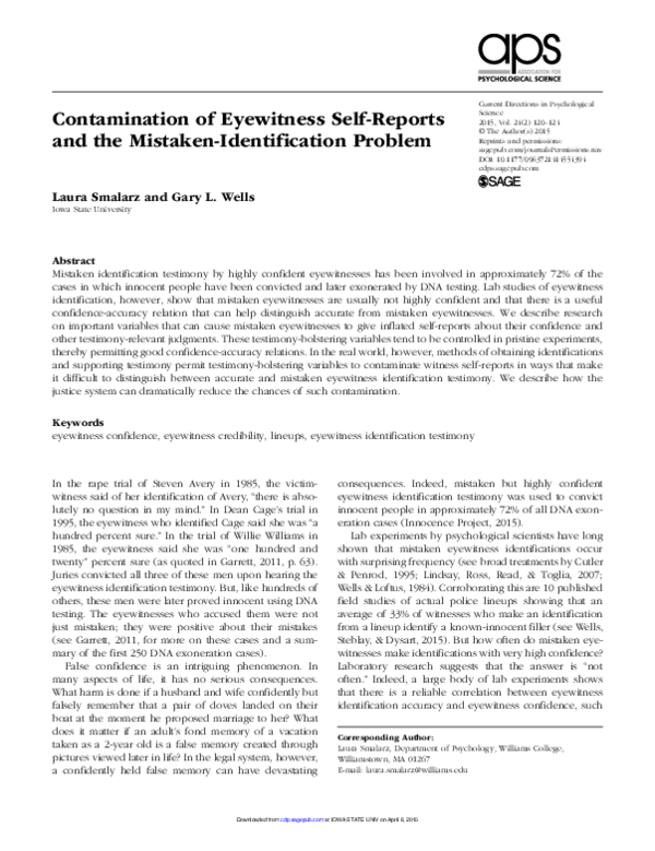 (PDF) Contamination of Eyewitness Self-Reports and the Mistaken ...