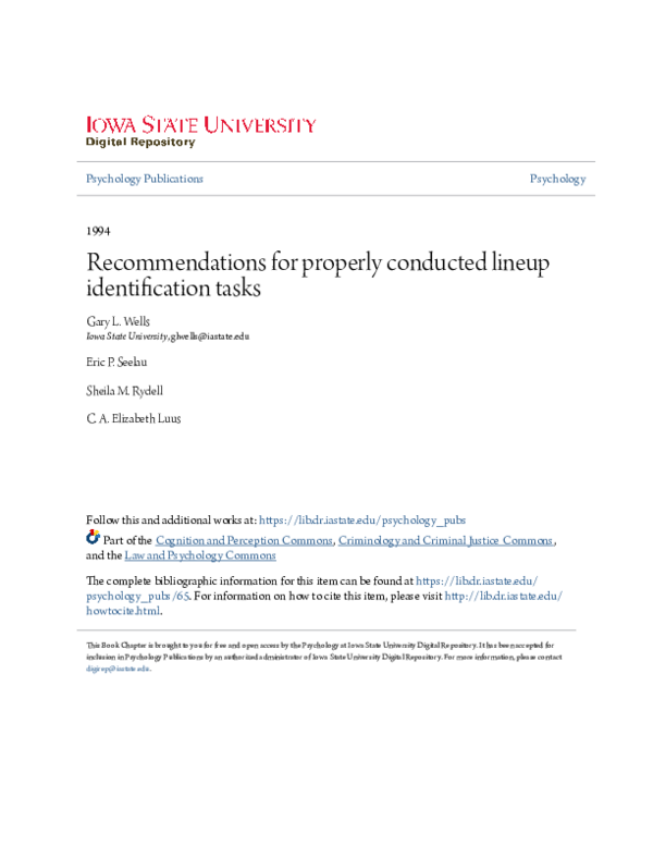 (PDF) Recommendations for properly conducted lineup identification tasks