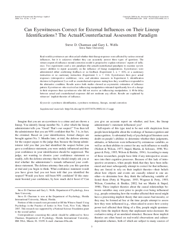 (PDF) Can eyewitnesses correct for external influences on their lineup ...