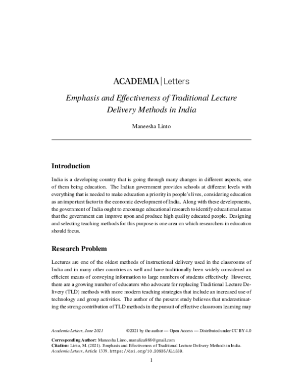 (PDF) Emphasis and Effectiveness of Traditional Lecture Delivery ...