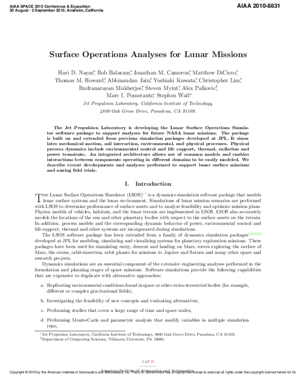 (PDF) Lunar Surface Operations Simulator Analysis