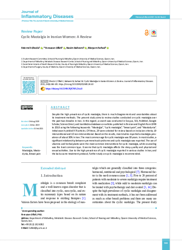 (PDF) Cyclic Mastalgia in Iranian Women: A Review