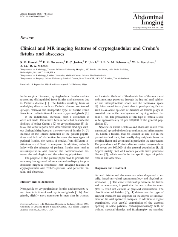 (PDF) Clinical and MR imaging features of cryptoglandular and Crohn's ...