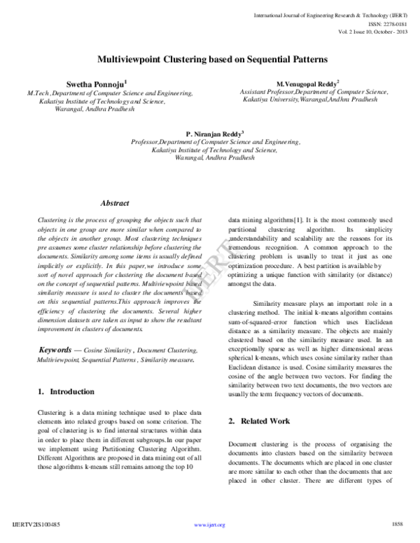 Pdf Ijert Multiviewpoint Clustering Based On Sequential Patterns Ijert Journal
