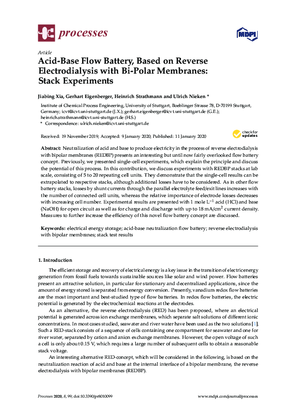 (PDF) Acid-Base Flow Battery, Based on Reverse Electrodialysis with Bi ...