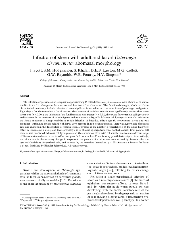 (PDF) Infection of sheep with adult and larval Ostertagia circumcincta ...