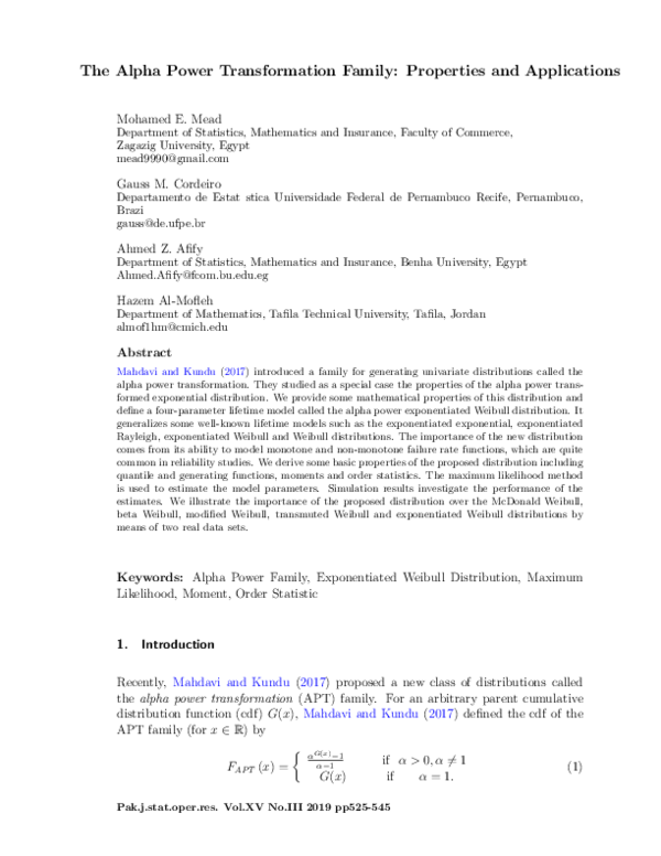 (PDF) The Alpha Power Transformation Family: Properties and Applications