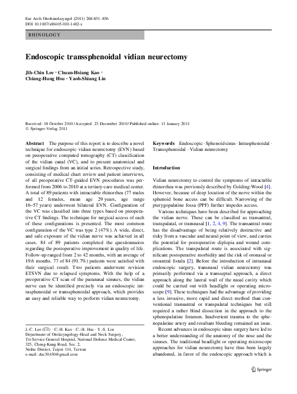 (PDF) Endoscopic transsphenoidal vidian neurectomy