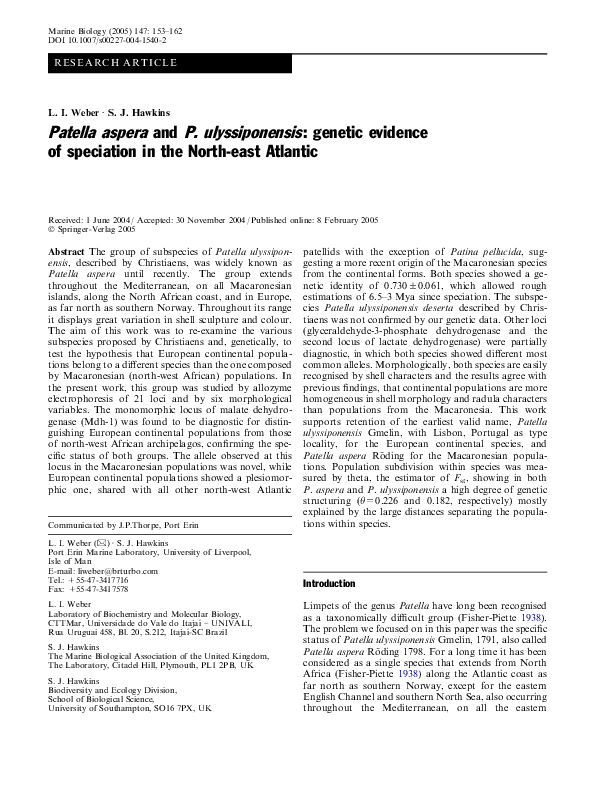 (PDF) Patella aspera and P. ulyssiponensis: genetic evidence of ...