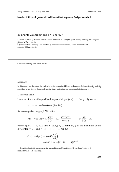 (PDF) Irreducibility of generalized Hermite-Laguerre Polynomials II