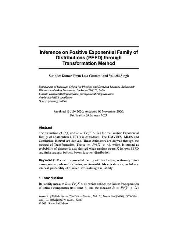 (PDF) Inference on Positive Exponential Family of Distributions (PEFD ...