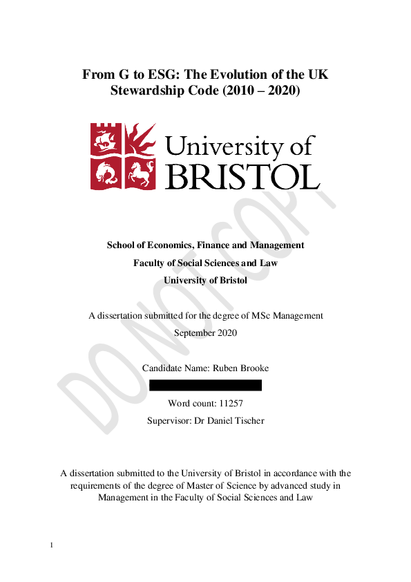 (PDF) From G to ESG: The Evolution of the UK Stewardship Code (2010 -2020)