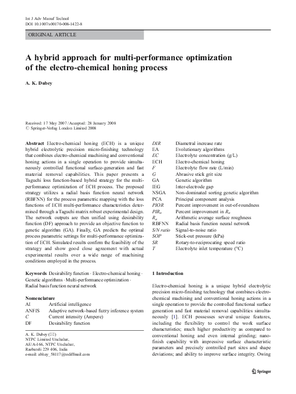 (PDF) A hybrid approach for multi-performance optimization of the electro-chemical honing process