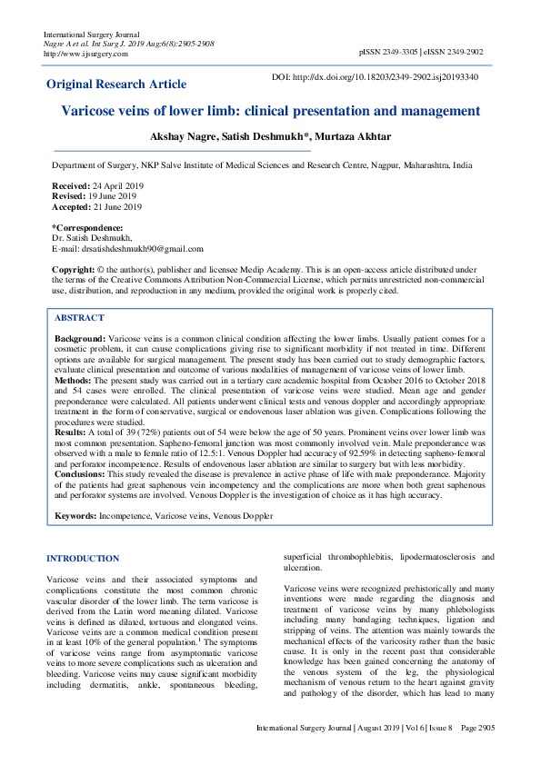 (PDF) Varicose veins of lower limb: clinical presentation and management