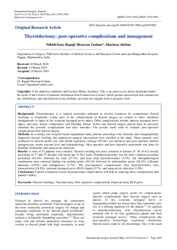 (PDF) Thyroidectomy: post-operative complications and management