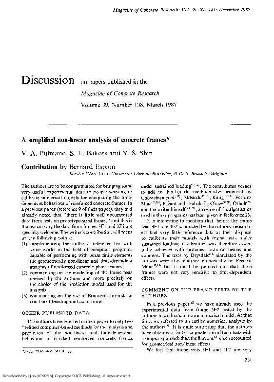 (PDF) Discussion: A simplified non-linear analysis of concrete frames*