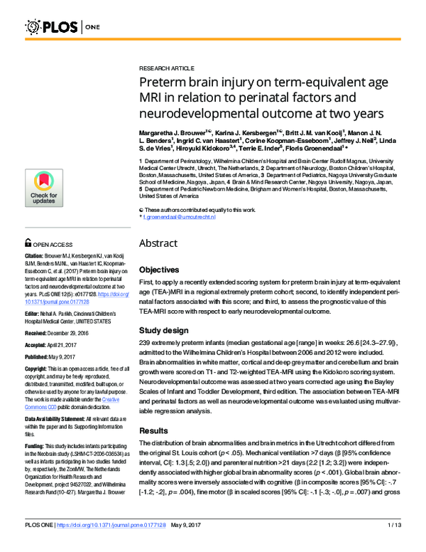 (PDF) Preterm brain injury on term-equivalent age MRI in relation to ...