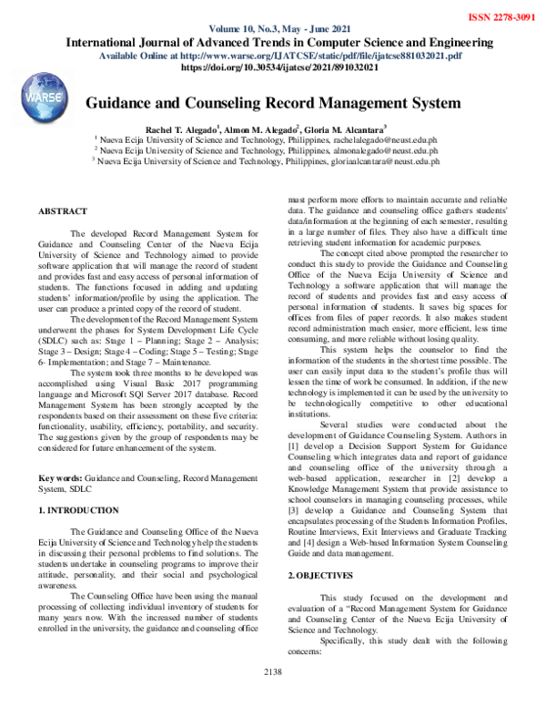 (PDF) Guidance and Counseling Record Management System