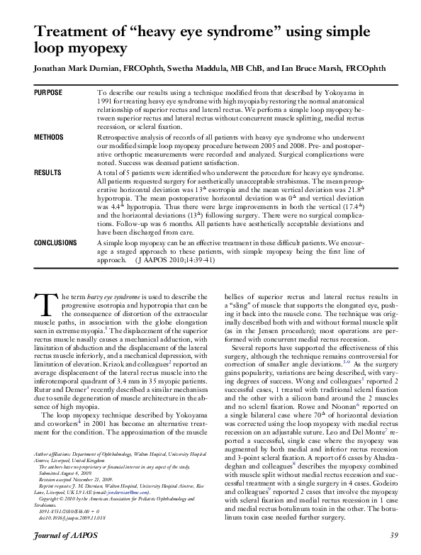 (PDF) Treatment of “heavy eye syndrome” using simple loop myopexy