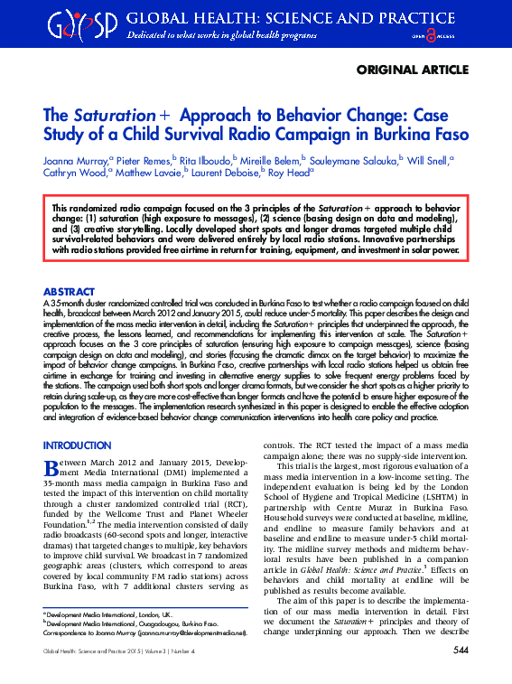 (PDF) The Saturation+ Approach to Behavior Change: Case Study of a ...