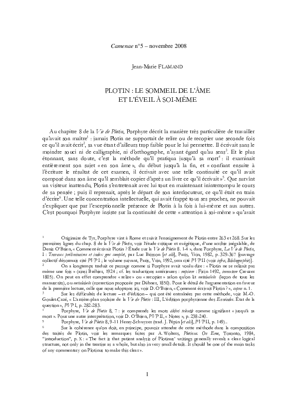 (PDF) PLOTIN : LE SOMMEIL DE L'ÂME ET L'ÉVEIL À SOI-MÊME