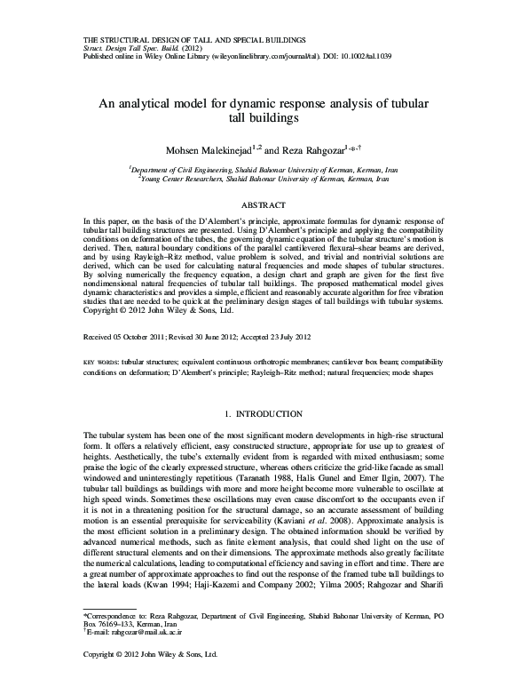 (PDF) An analytical model for dynamic response analysis of tubular tall ...