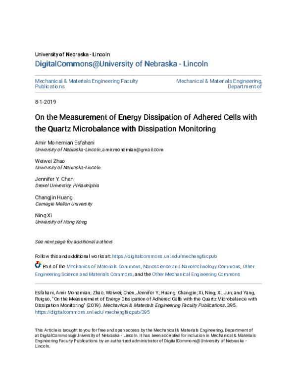 (PDF) On the Measurement of Energy Dissipation of Adhered Cells with ...