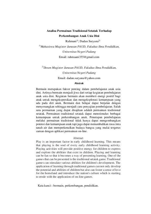 (PDF) Analisa Permainan Tradisional Setatak Terhadap Perkembangan Anak ...
