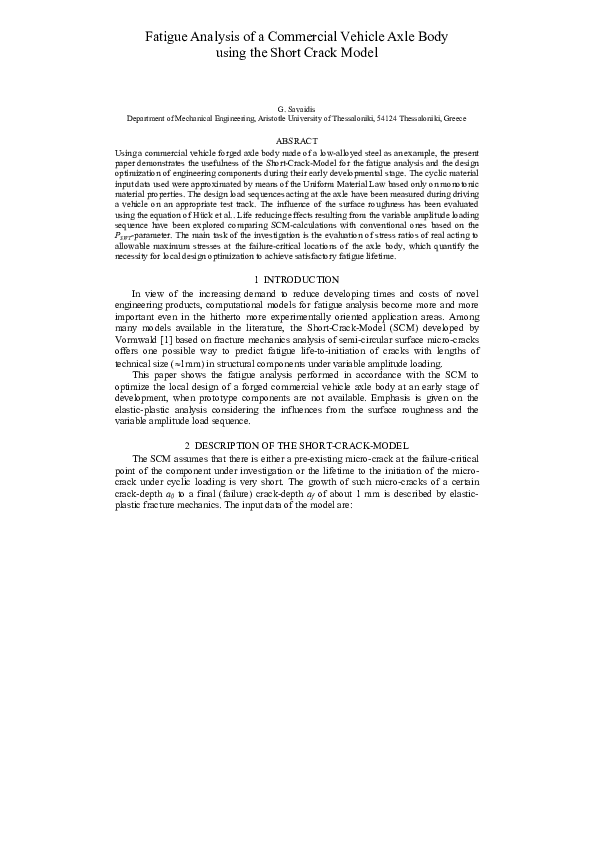 (PDF) Fatigue Analysis of a Commercial Vehicle Axle Body using the ...