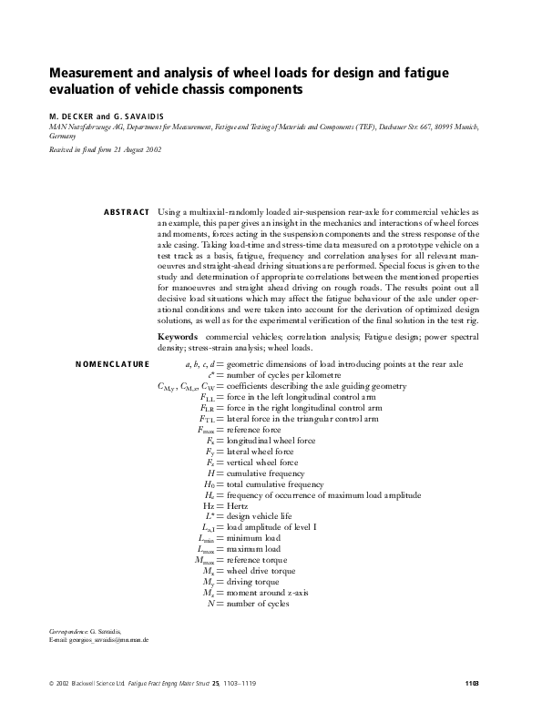 (PDF) Measurement and analysis of wheel loads for design and fatigue ...