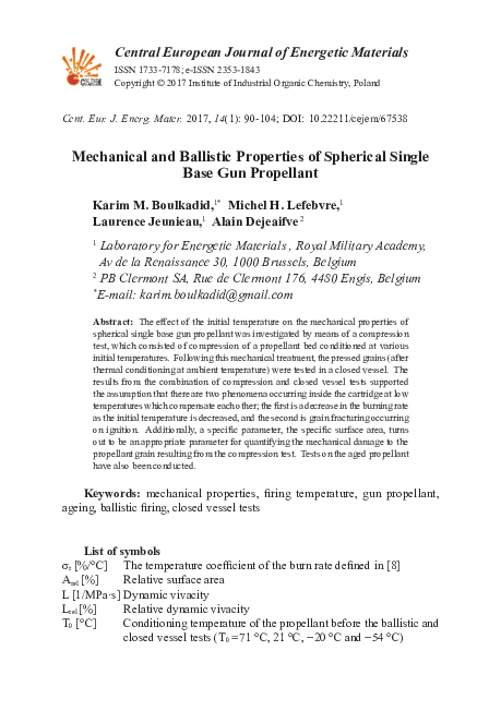 (PDF) Mechanical and Ballistic Properties of Spherical Single Base Gun ...