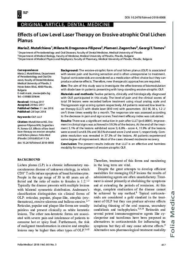 (PDF) Effects of Low Level Laser Therapy on Erosive-atrophic Oral Lichen Planus