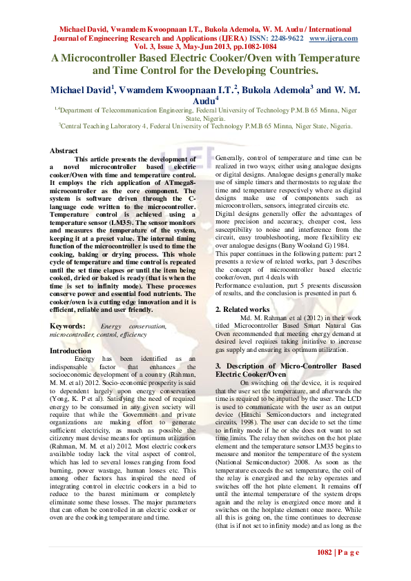 (PDF) A Microcontroller Based Electric Cooker/Oven with Temperature and ...